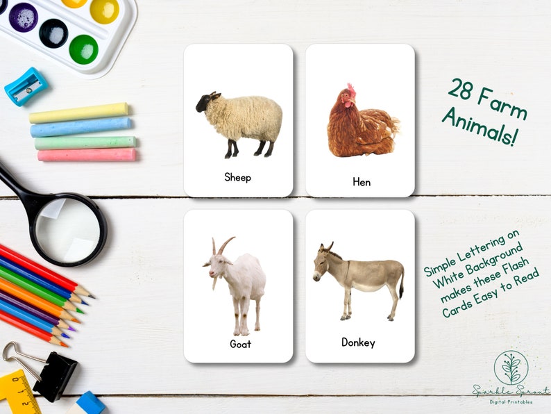 Farm Animal Flash Cards - Preschool Memorization - Language Development ...