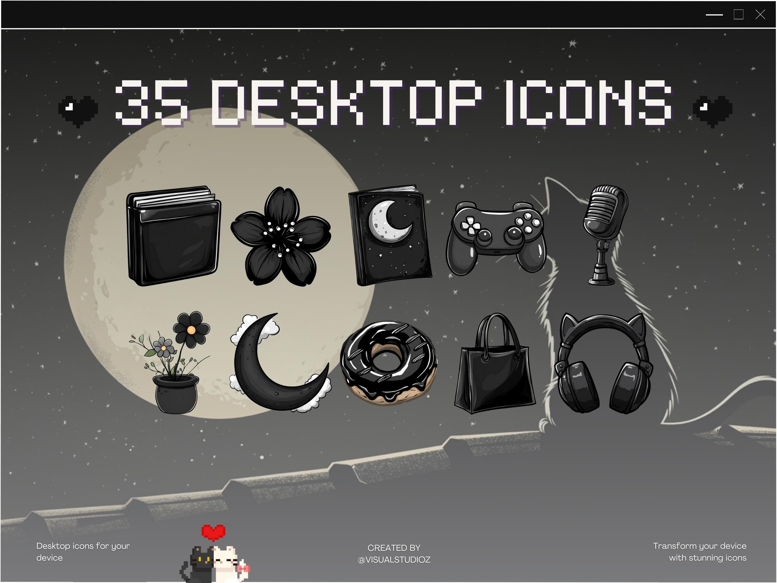 Dark Cat Night Desktop Icons Custom Desktop Set Organizer Icon for ...