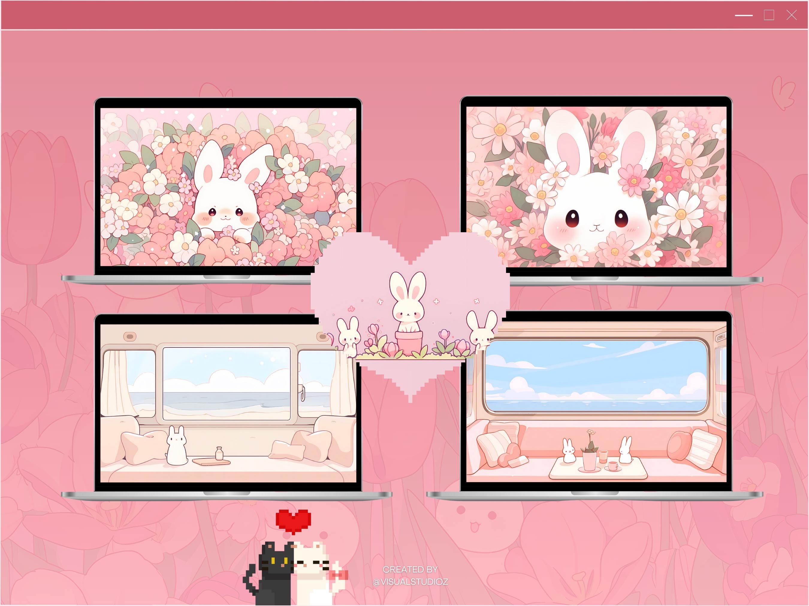 Kawaii Bunny Lofi Desktop Theme Set Pink Icons Cute Desktop Organizer ...