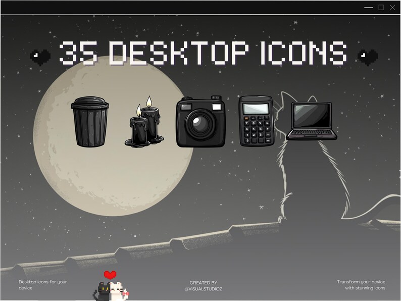 Dark Cat Night Desktop Icons Custom Desktop Set Organizer Icon for ...