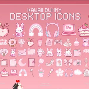 Kawaii Bunny Pink Desktop Icons Set Cute Sakura Desktop Organizer Icon ...