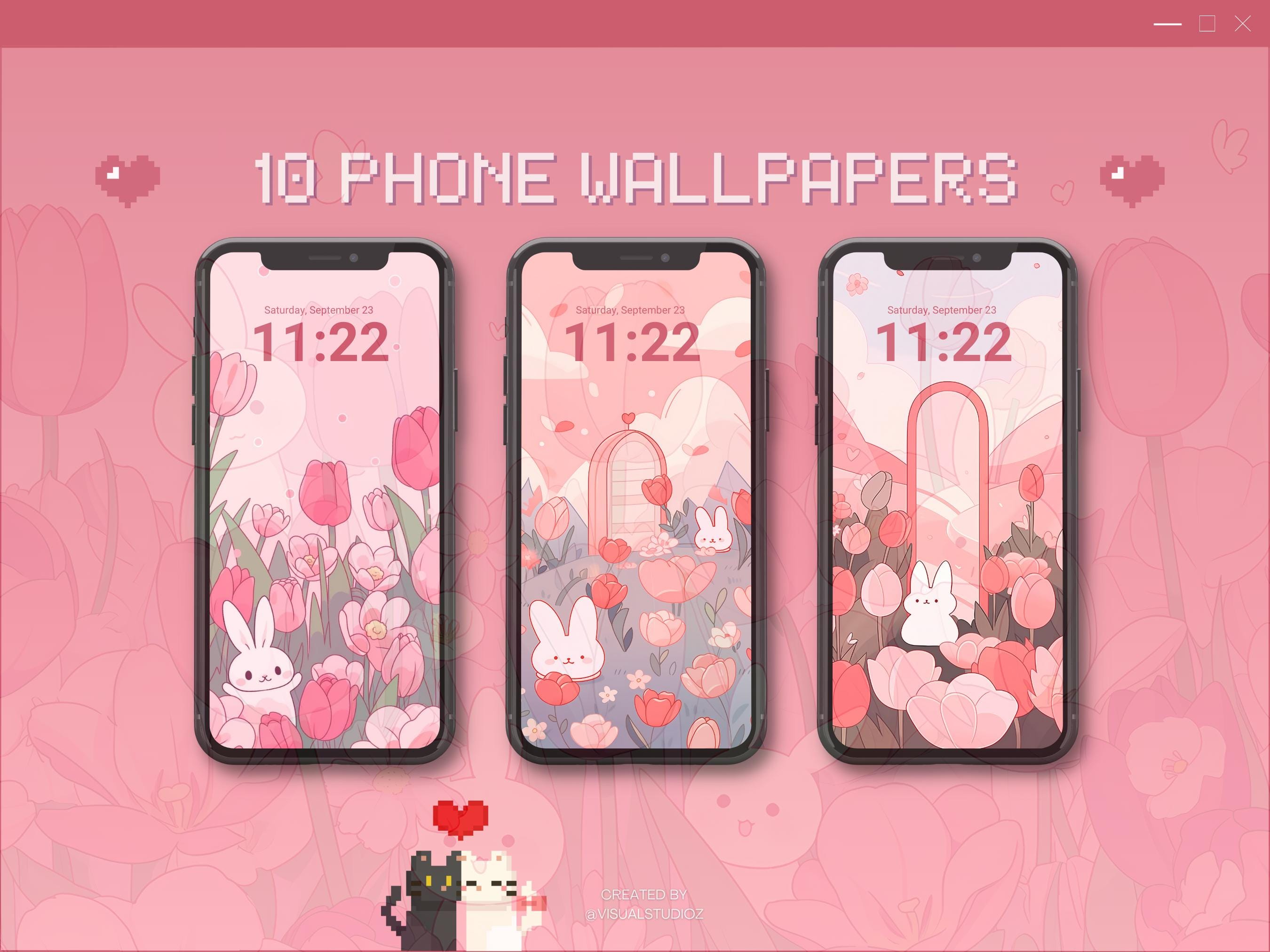 Kawaii Bunny Lofi Desktop Theme Set Pink Icons Cute Desktop Organizer ...