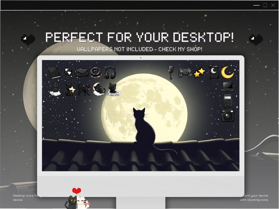 Dark Cat Night Desktop Icons Custom Desktop Set Organizer Icon for ...