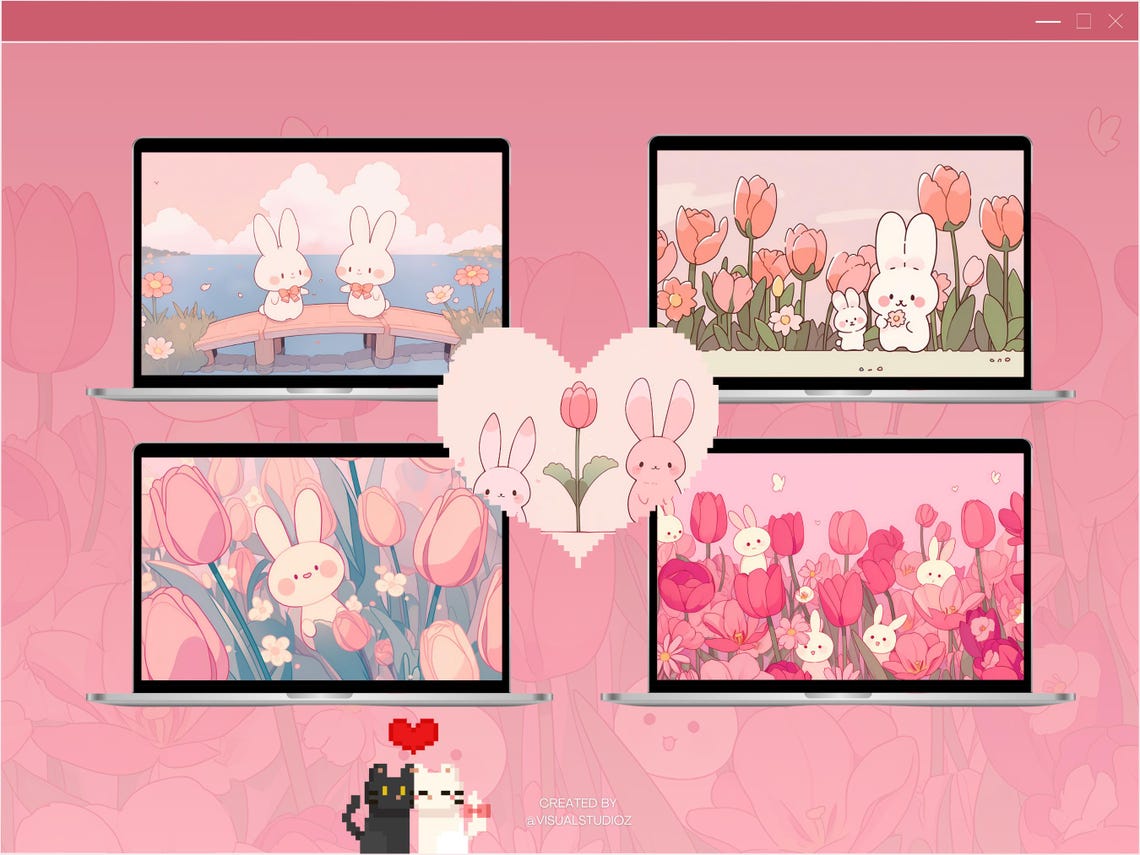 Kawaii Bunny Lofi Desktop Theme Set Pink Icons Cute Desktop Organizer ...