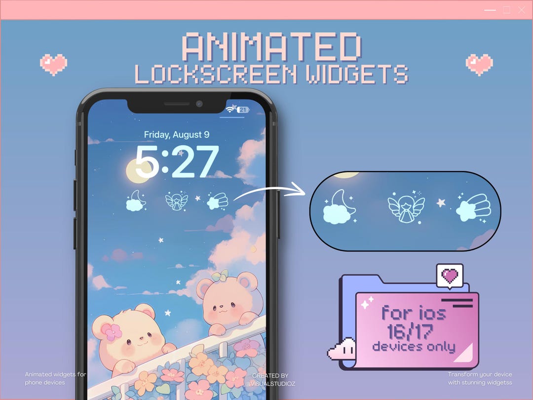 Cute Lockscreen Animated Widgets Kawaii Hand Drawn Phone Widgets Kawaii ...