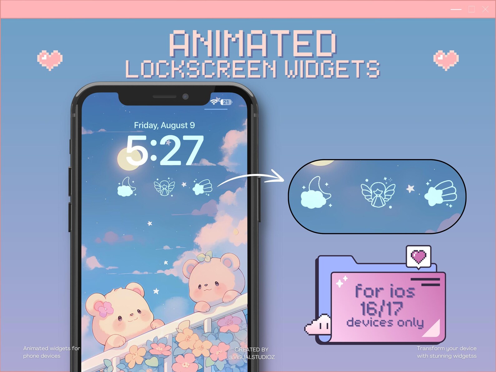 Cute Lockscreen Animated Widgets Kawaii Hand Drawn Phone Widgets Kawaii ...