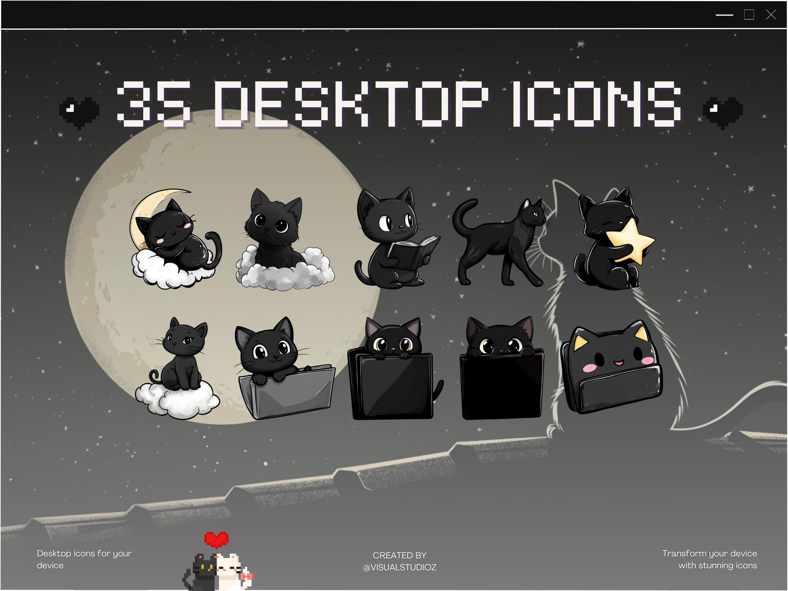 Dark Cat Night Desktop Icons Custom Desktop Set Organizer Icon for ...