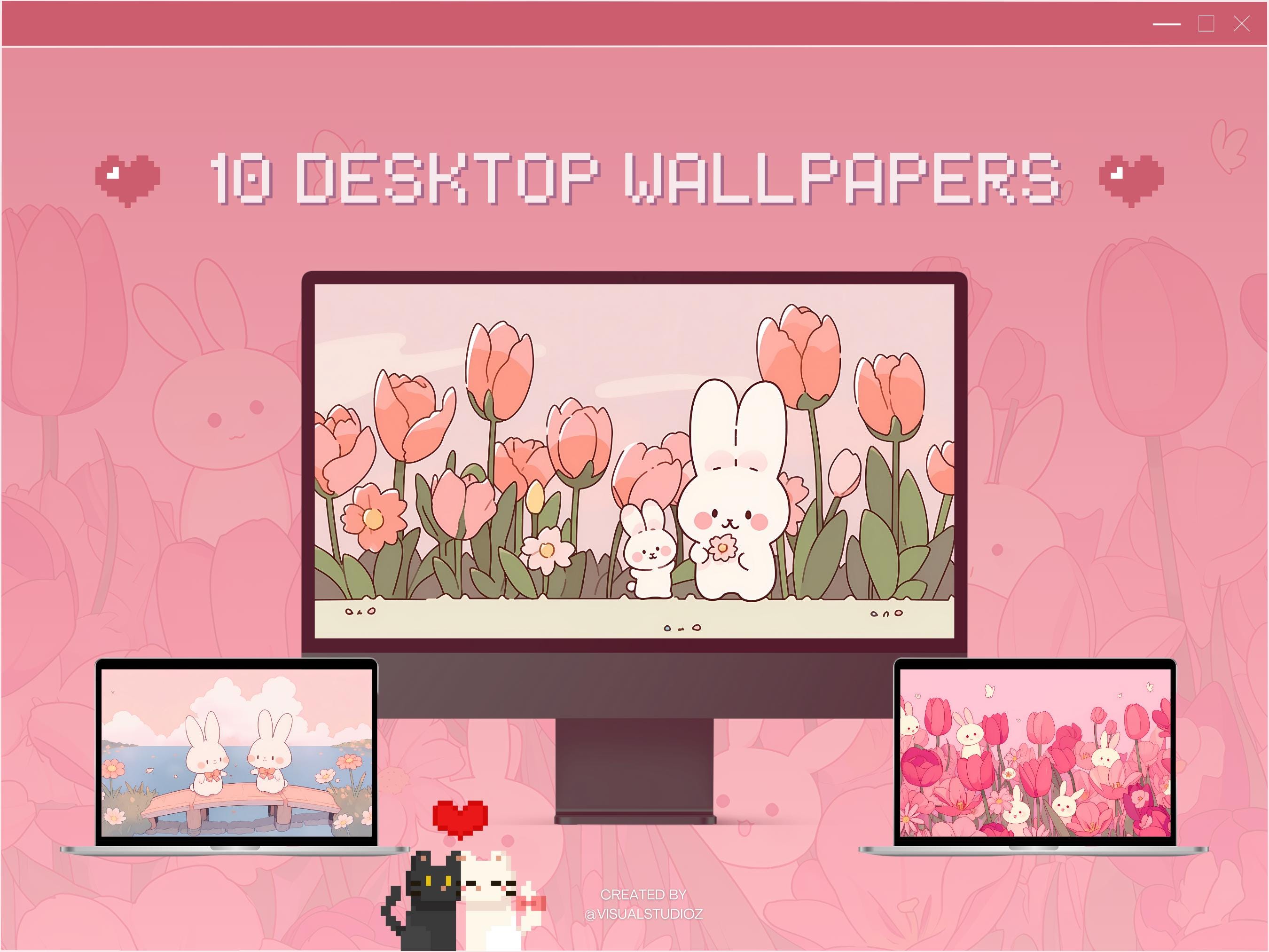 Kawaii Bunny Lofi Desktop Theme Set Pink Icons Cute Desktop Organizer ...