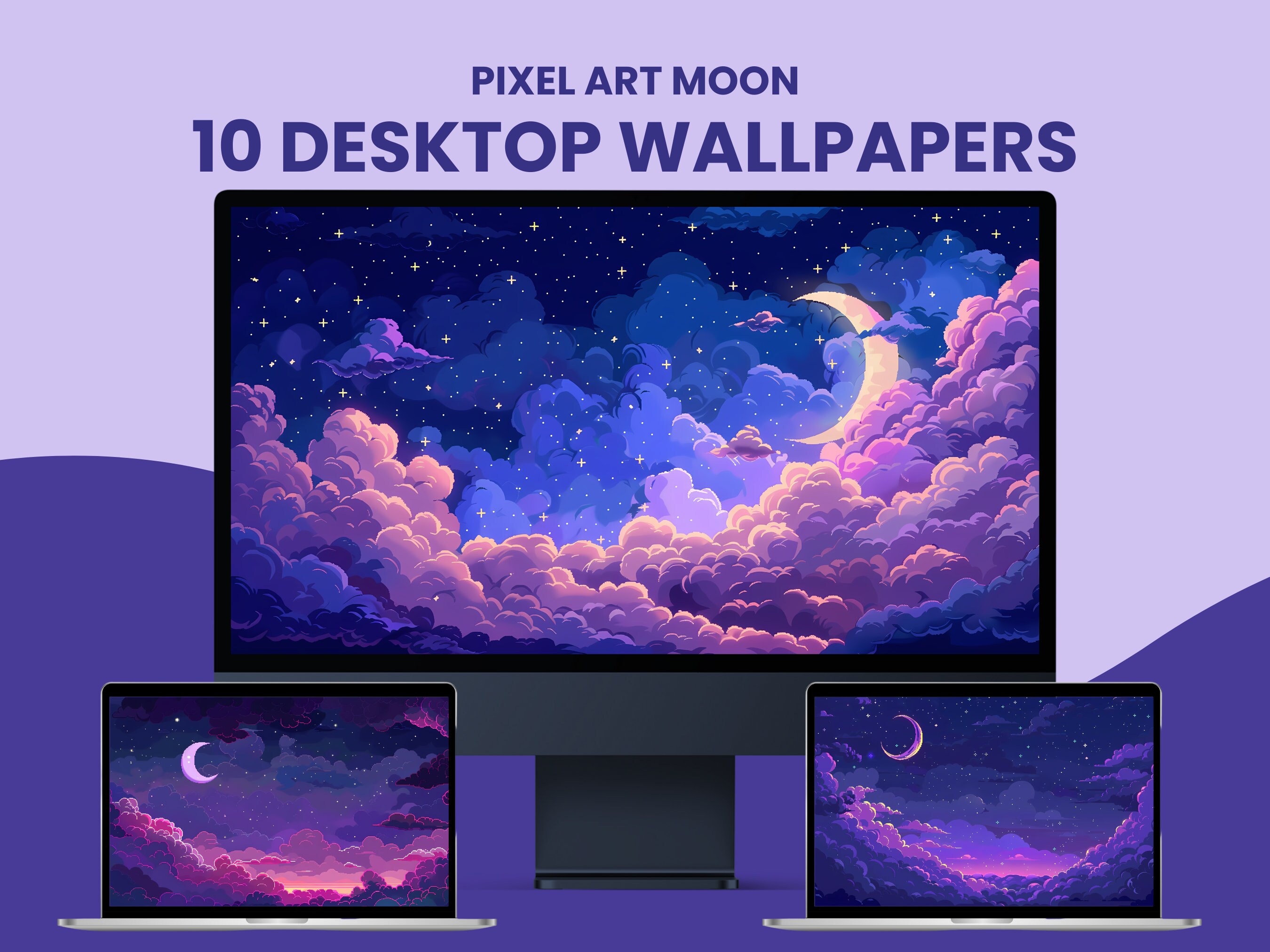 Moon Wallpaper Pixel Art Wallpaper Night Sky Desktop Wallpaper Lofi Art ...