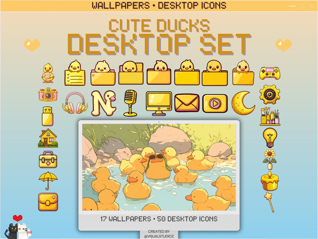 Cute Ducks Desktop Icons Pack Yellow Desktop Set Organizer Icon for ...