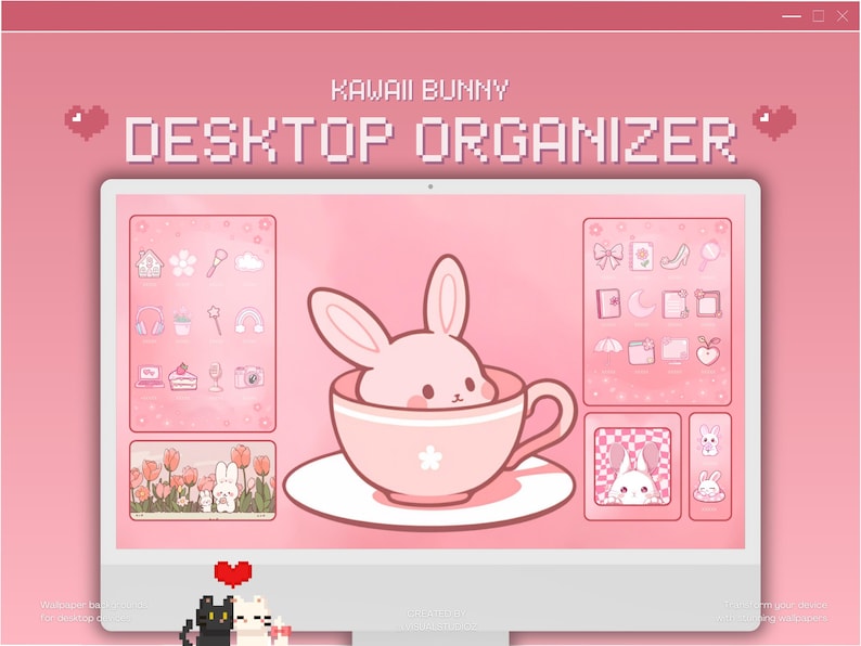 Kawaii Desktop Organizer Wallpaper Background Pink Aesthetic Wallpaper ...