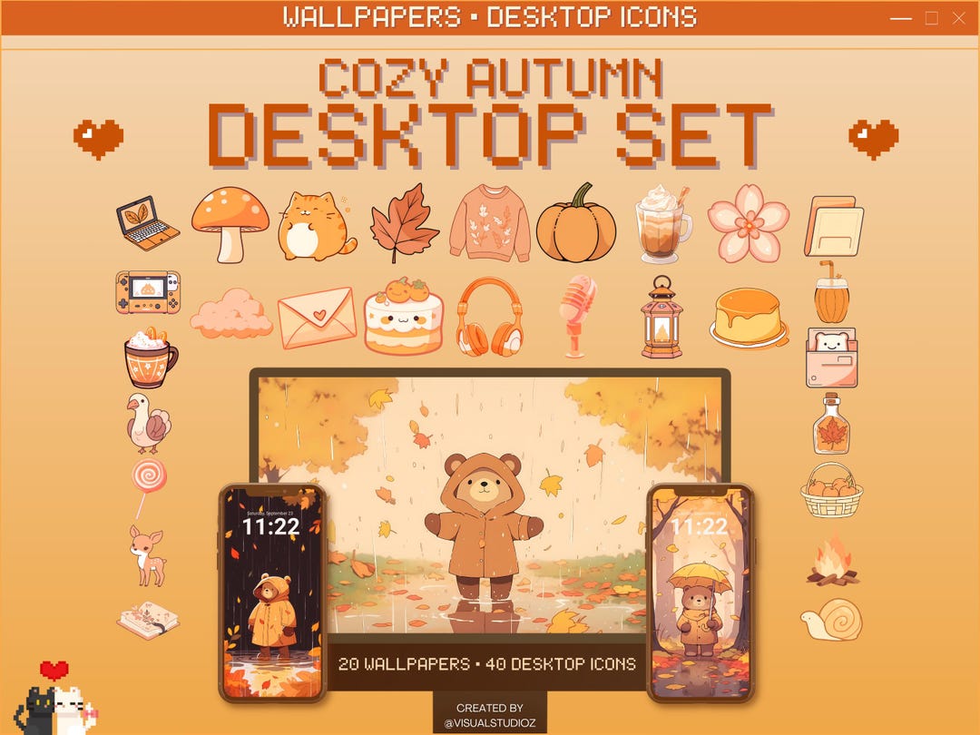 Autumn Desktop Icons Pack Fall Desktop Set Organizer Icon for Windows ...