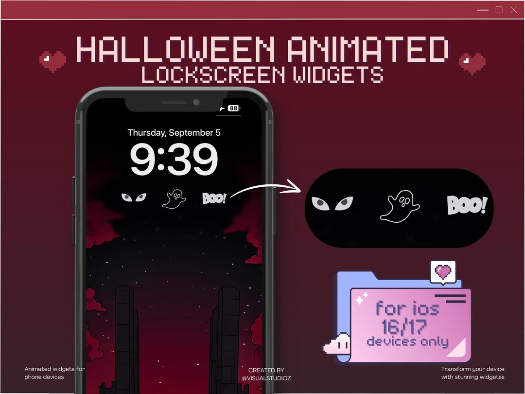 Halloween Lockscreen Animated Widgets Kawaii Hand Drawn Phone Widgets ...