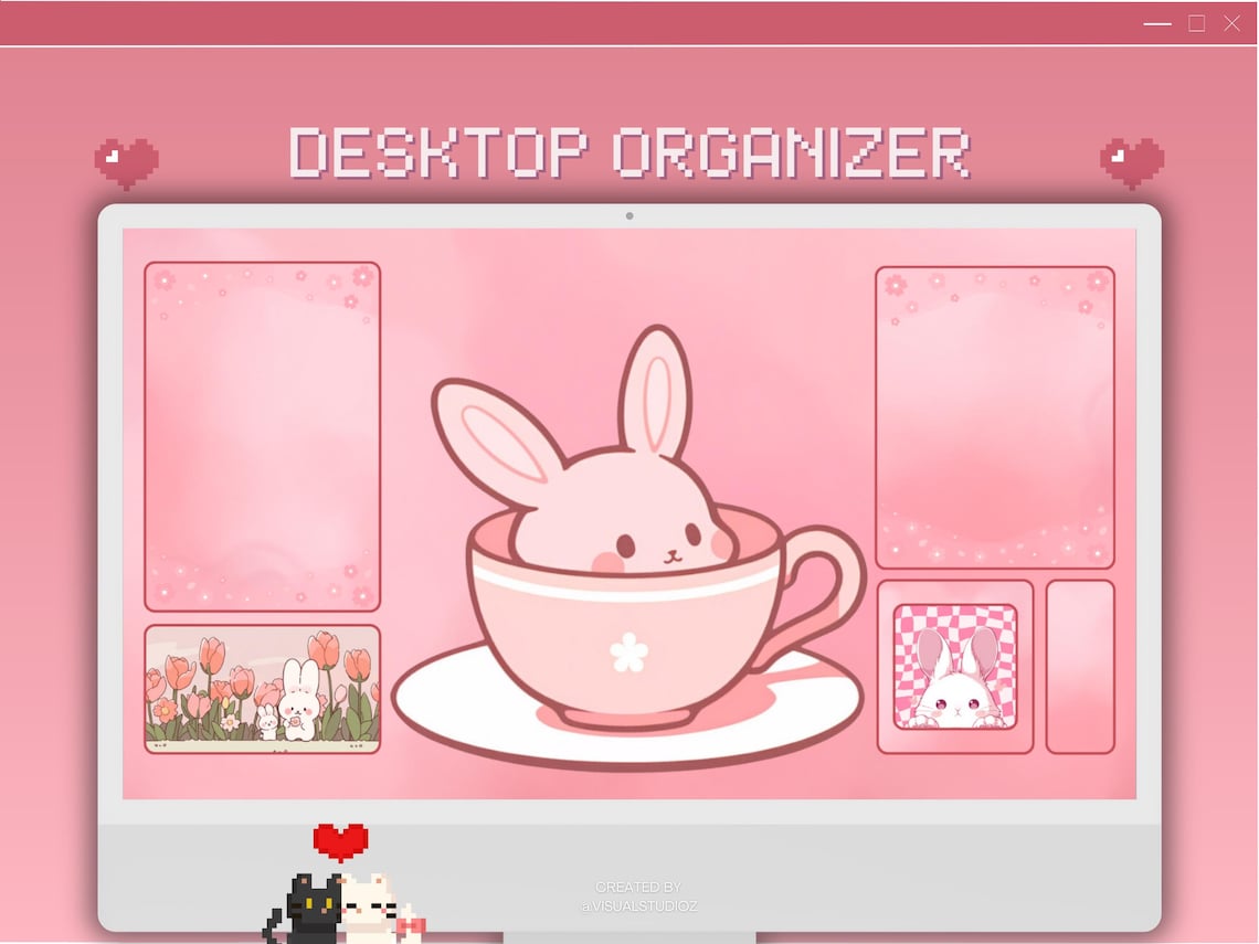 Kawaii Desktop Organizer Wallpaper Background Pink Aesthetic Wallpaper ...