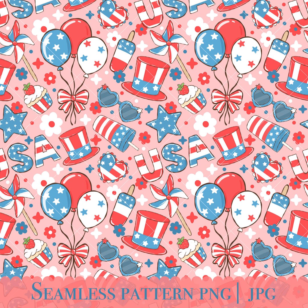 4th of July Seamless Pattern, Patriotic USA Design (PNG, JPG) - Etsy