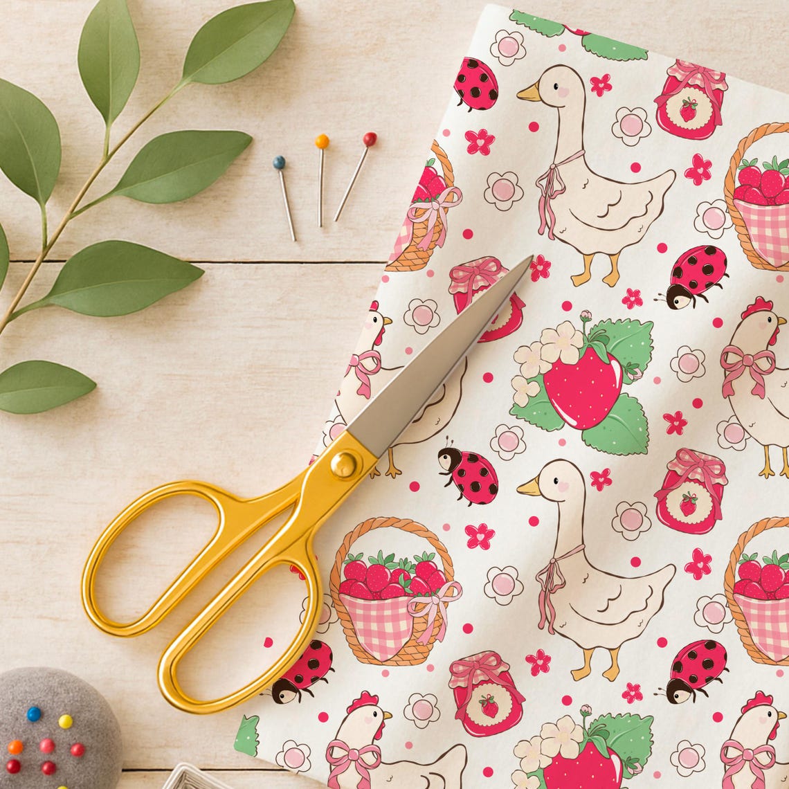 Coquette Goose and Chicken Seamless Pattern,cottagecore Gooseberry ...