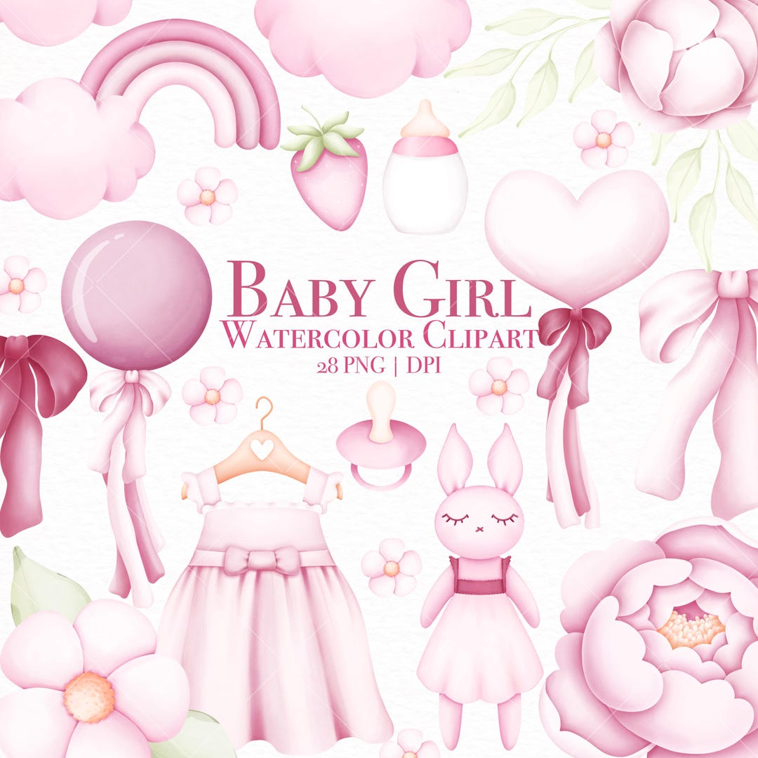 Baby Girl Clipart.nursery Decor.baby Shower Decoration.girly Digital ...
