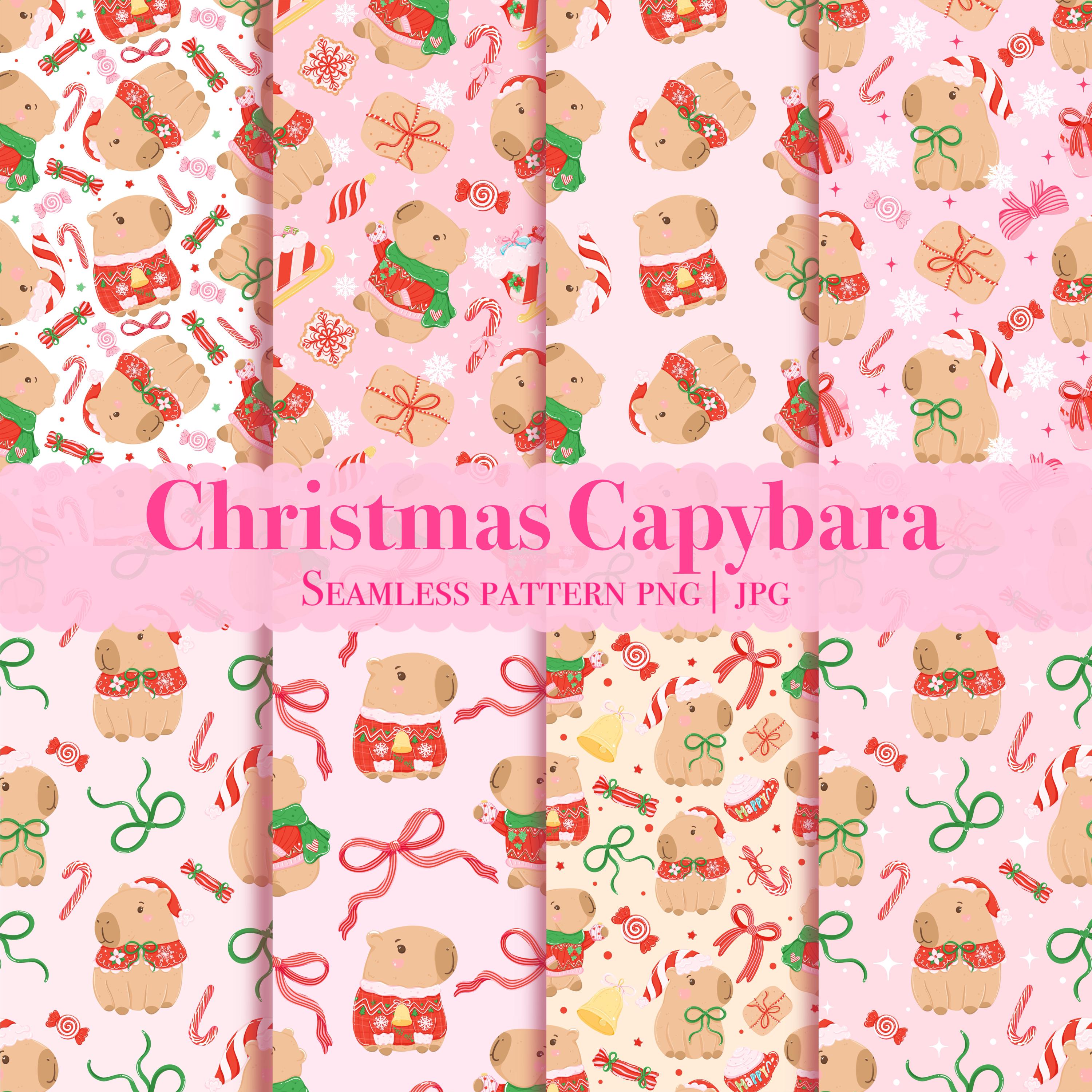 Christmas Capybara Seamless Pattern Set,kawaii Christmas Digital Paper ...