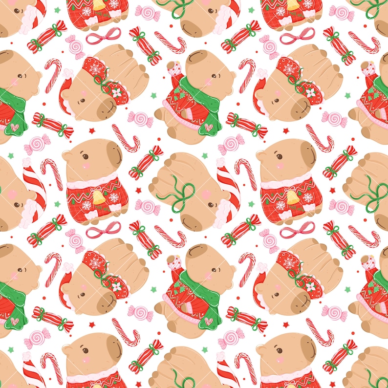 Christmas Capybara Seamless Pattern Set,kawaii Christmas Digital Paper ...