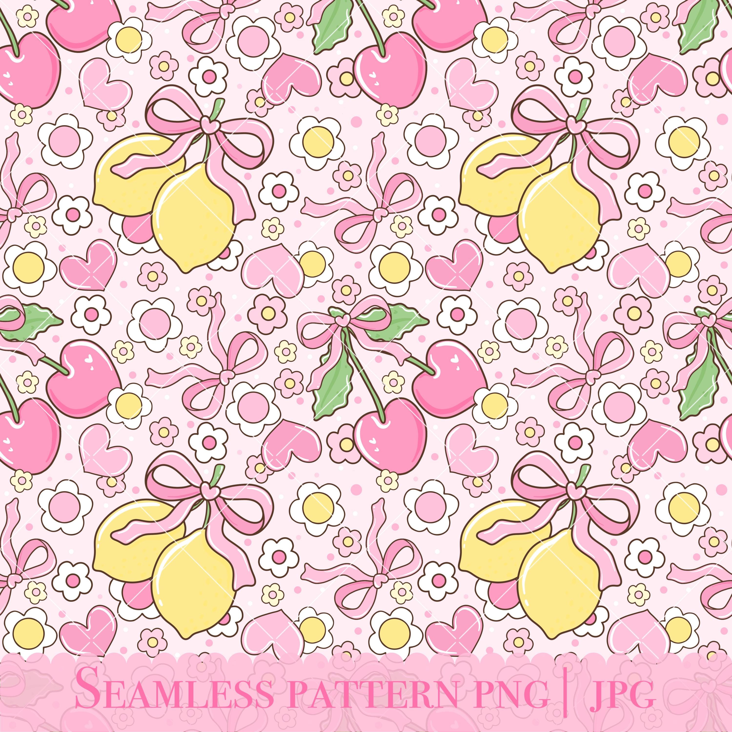 Coquette Cherry Ribbon Seamless Pattern,coquette Lemon Bow Seamless ...