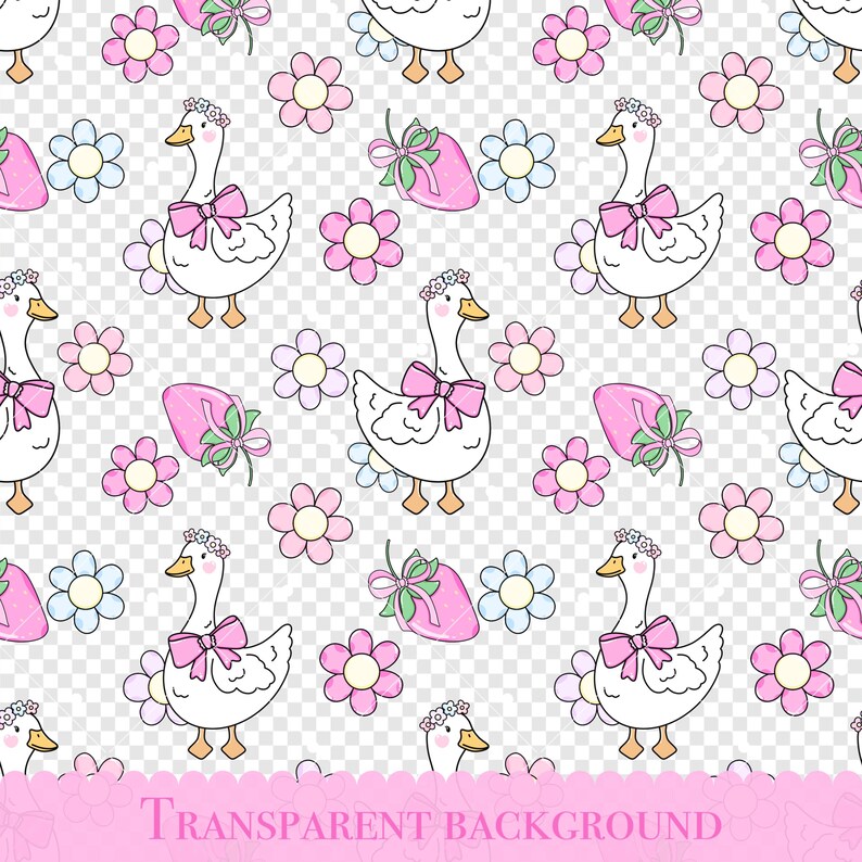 Coquette Strawberry Goose Seamless Pattern, Spring Silly Goose Seamless ...
