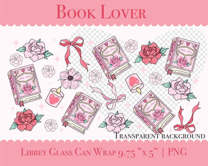 Book Lover Cup Wrap - 16 OZ Glass Can Wrap File - Png,bow,bookish ...