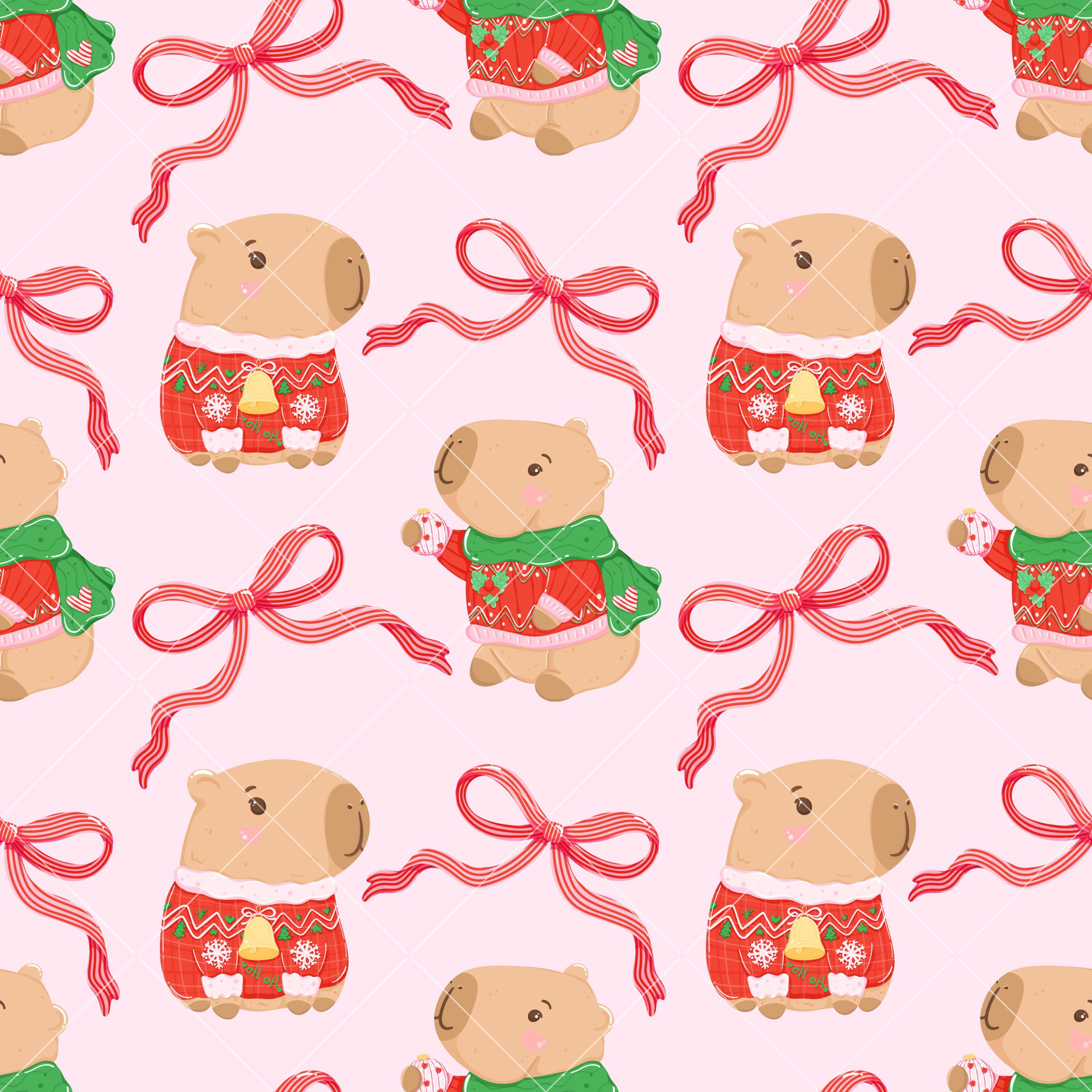 Christmas Capybara Seamless Pattern Set,kawaii Christmas Digital Paper ...