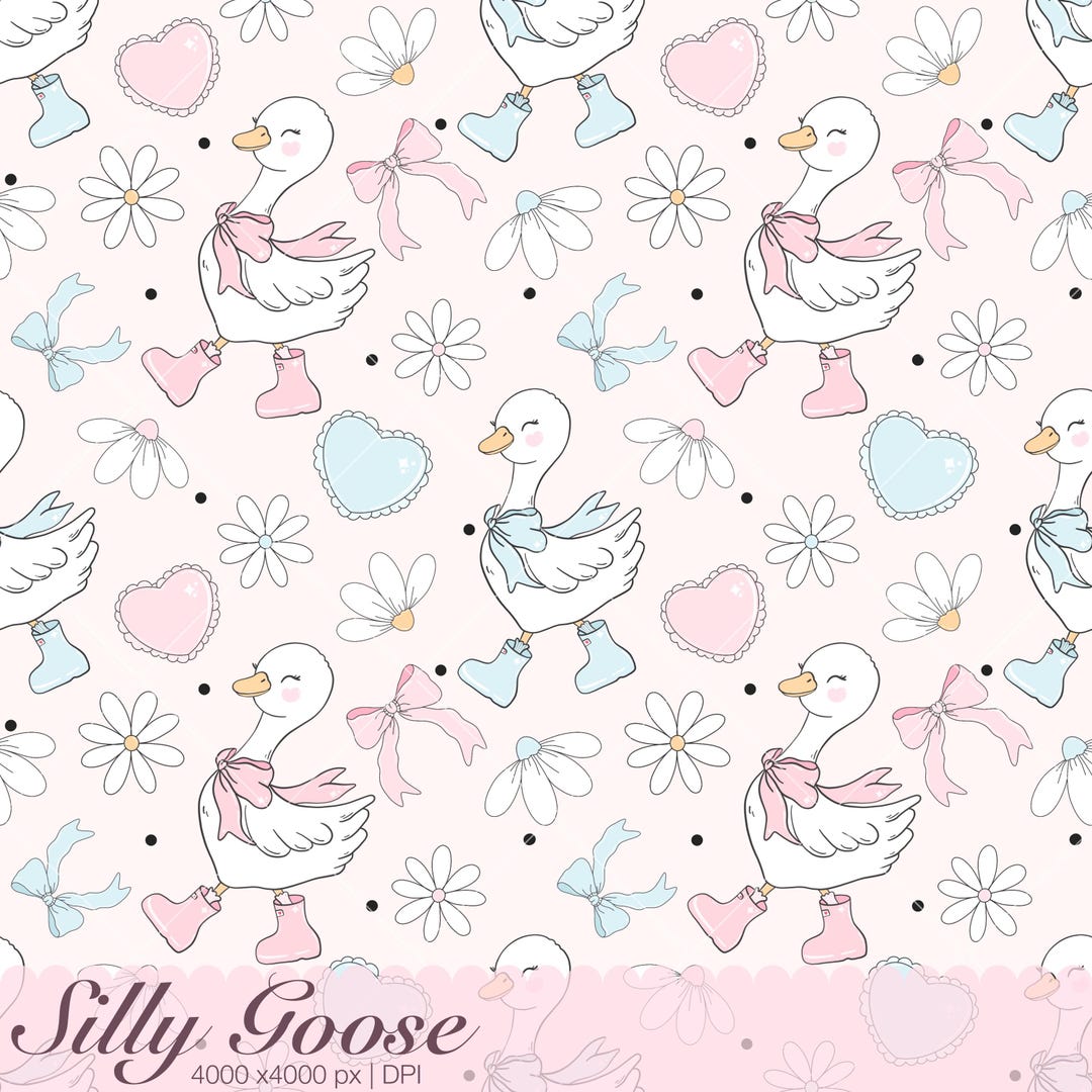 Spring Silly Goose Seamless Pattern - Retro Spring Fabric Design for ...