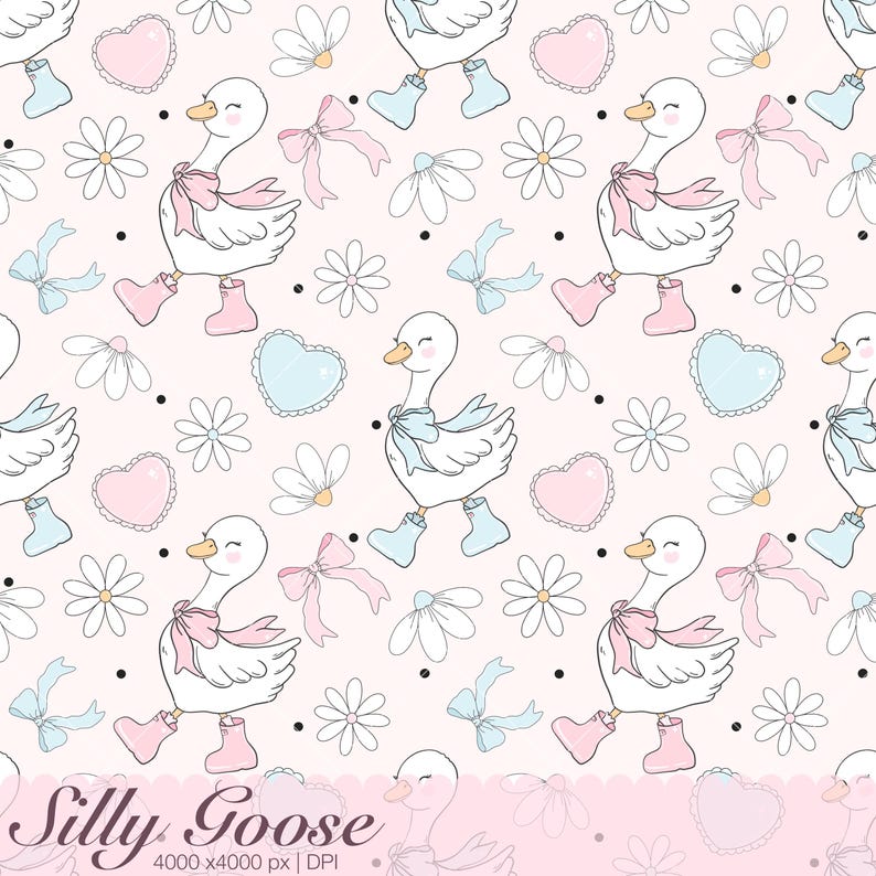 Spring Silly Goose Seamless Pattern - Retro Spring Fabric Design for ...