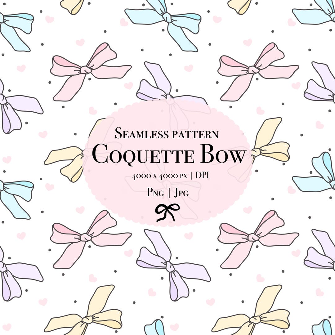 Coquette Bow Seamless Pattern: Pastel Ribbon (PNG, JPG) - Etsy