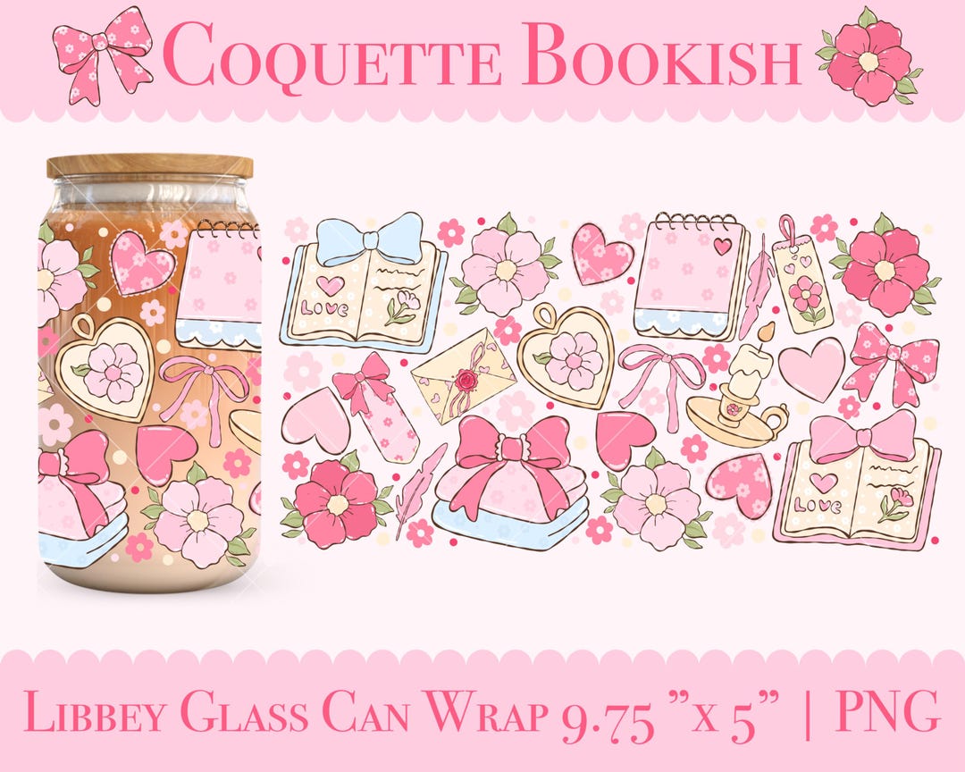 Coquette Bookish Libbey Glass Can Wrap 16oz Coffee Cup(digital Download ...