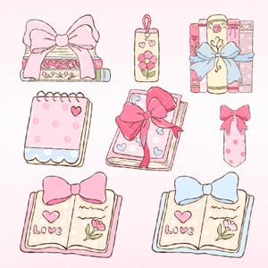 Coquette Bookish Clipart Set,cute Pink Aesthetic Girly Book Lover ...