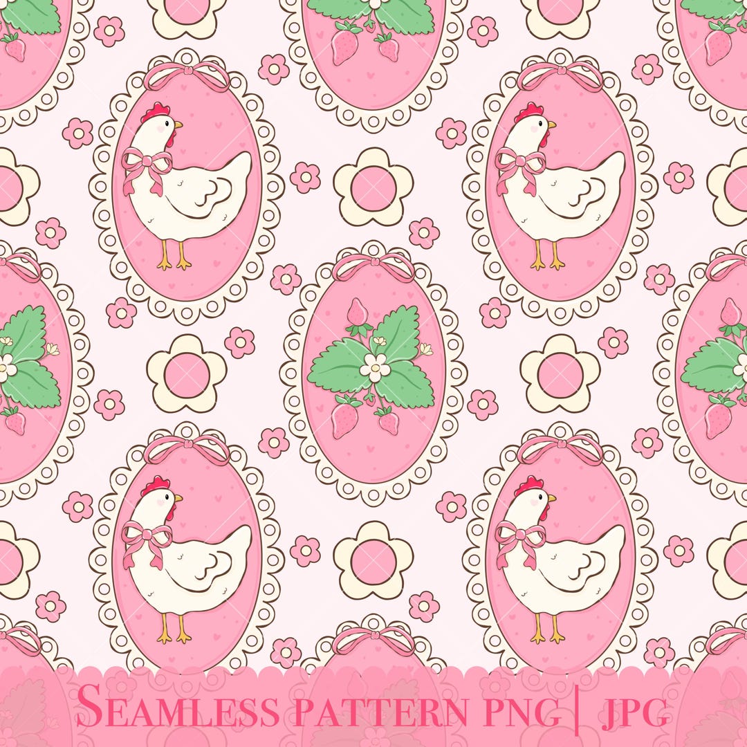 Coquette Chicken Seamless Pattern, Vintage Chicken Repeating Pattern ...