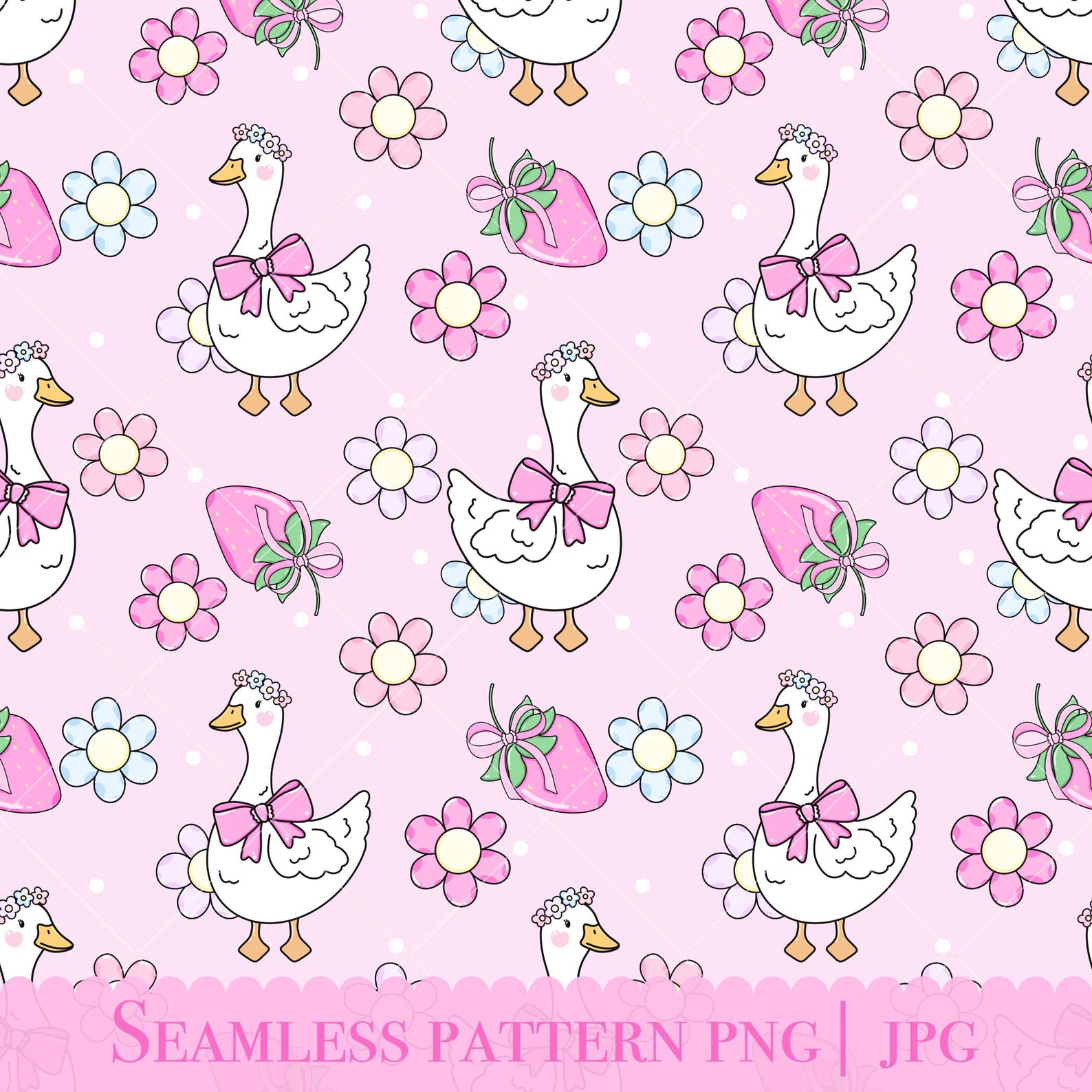 Coquette Strawberry Goose Seamless Pattern, Spring Silly Goose Seamless ...