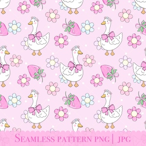 Coquette Strawberry Goose Seamless Pattern, Spring Silly Goose Seamless ...