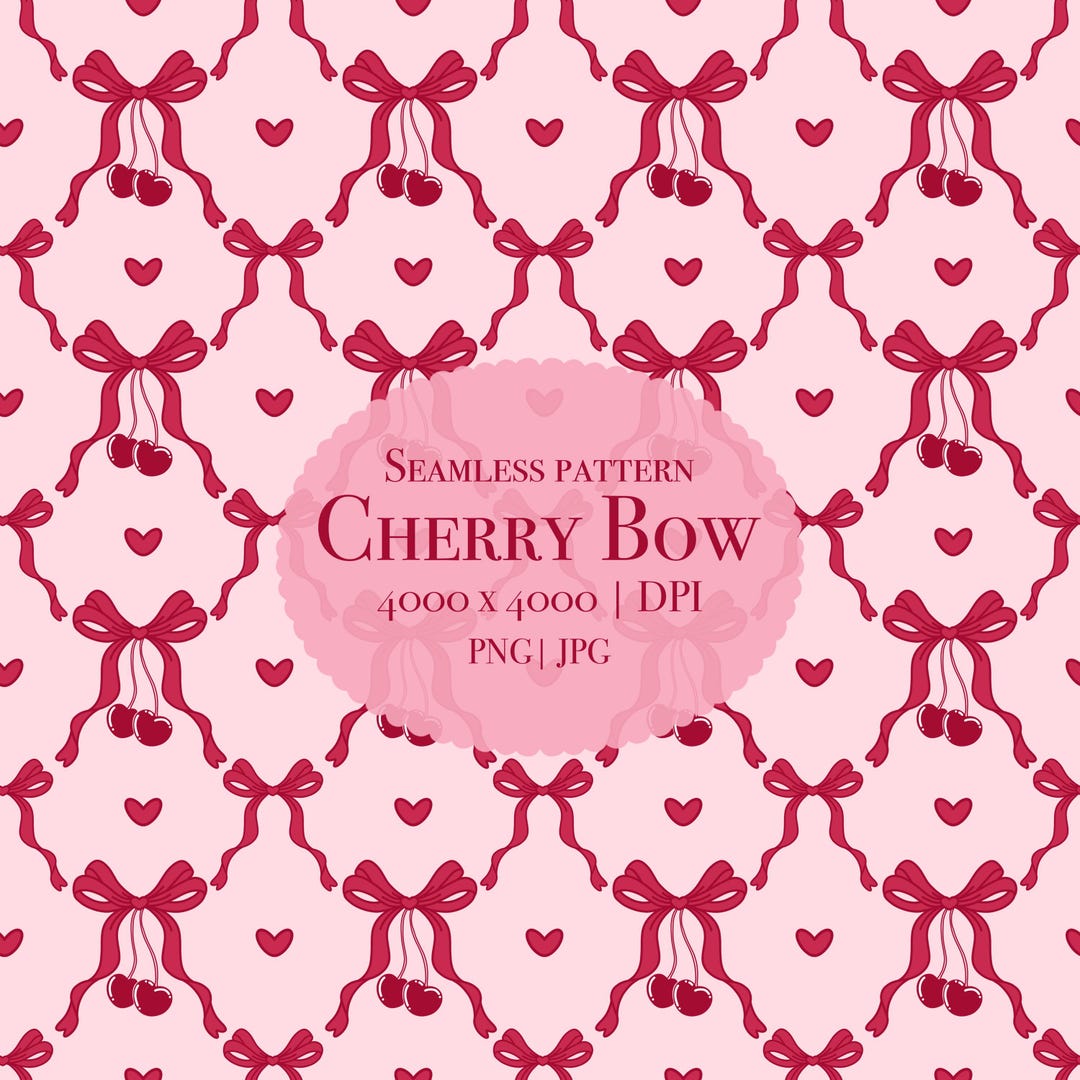 Cherry Bows Seamless Pattern, Printable Repeat Digital Paper,red Cherry ...
