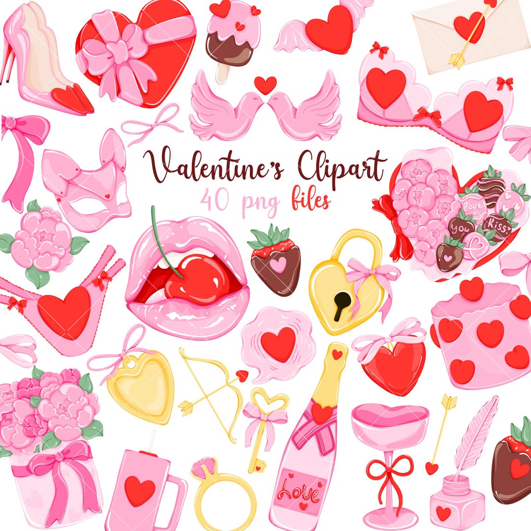 Coquette Valentine's Day Clipart,cute Valentines Clipart Bundle, Pink ...