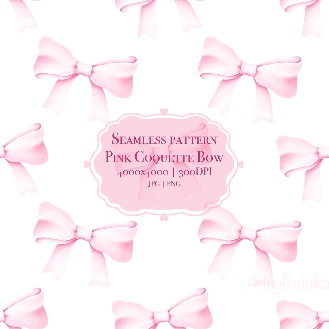 Cute Pink Coquette Ribbon Seamless Pattern, Cute Pink Preppy Ribbon Bow ...