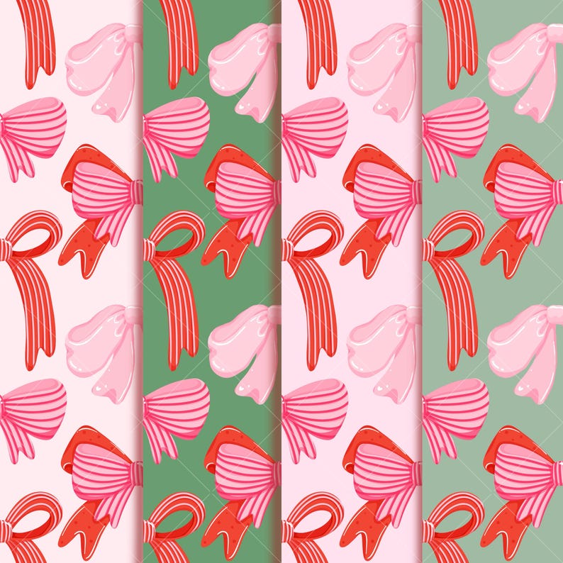 Coquette Christmas Bow Seamless Pattern, Girly Ribbon Bows Pattern ...