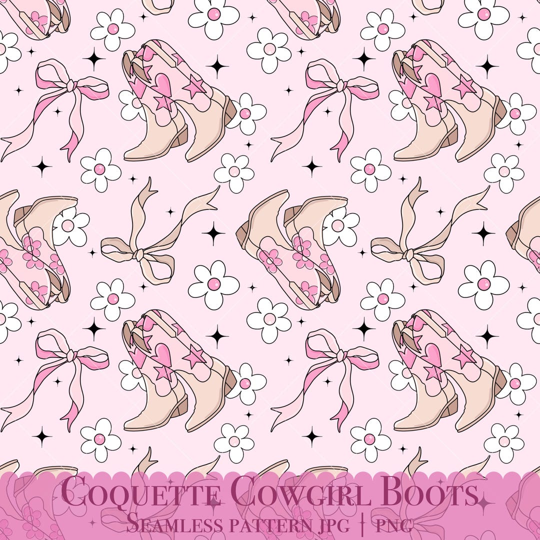 Coquette Cowgirl Boots Pattern Seamless, Western Soft Girl Pattern ...