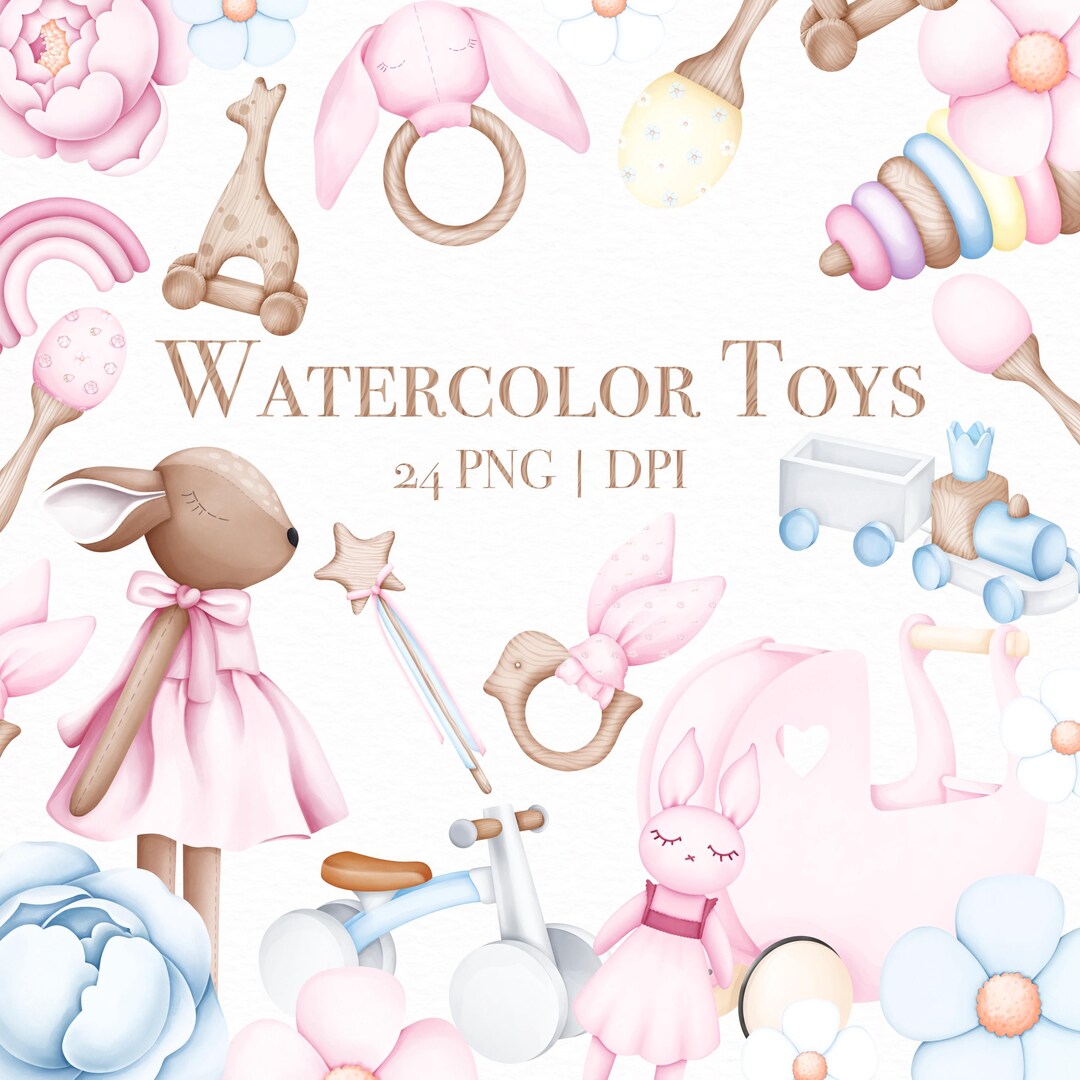 Wooden Toys Clipart , Watercolor Eco Toys,baby Toys Clipart,boho ...
