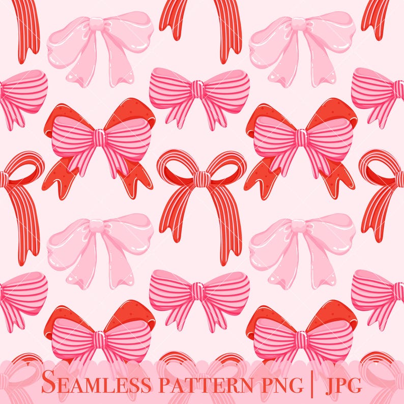 Coquette Christmas Bow Seamless Pattern, Girly Ribbon Bows Pattern ...