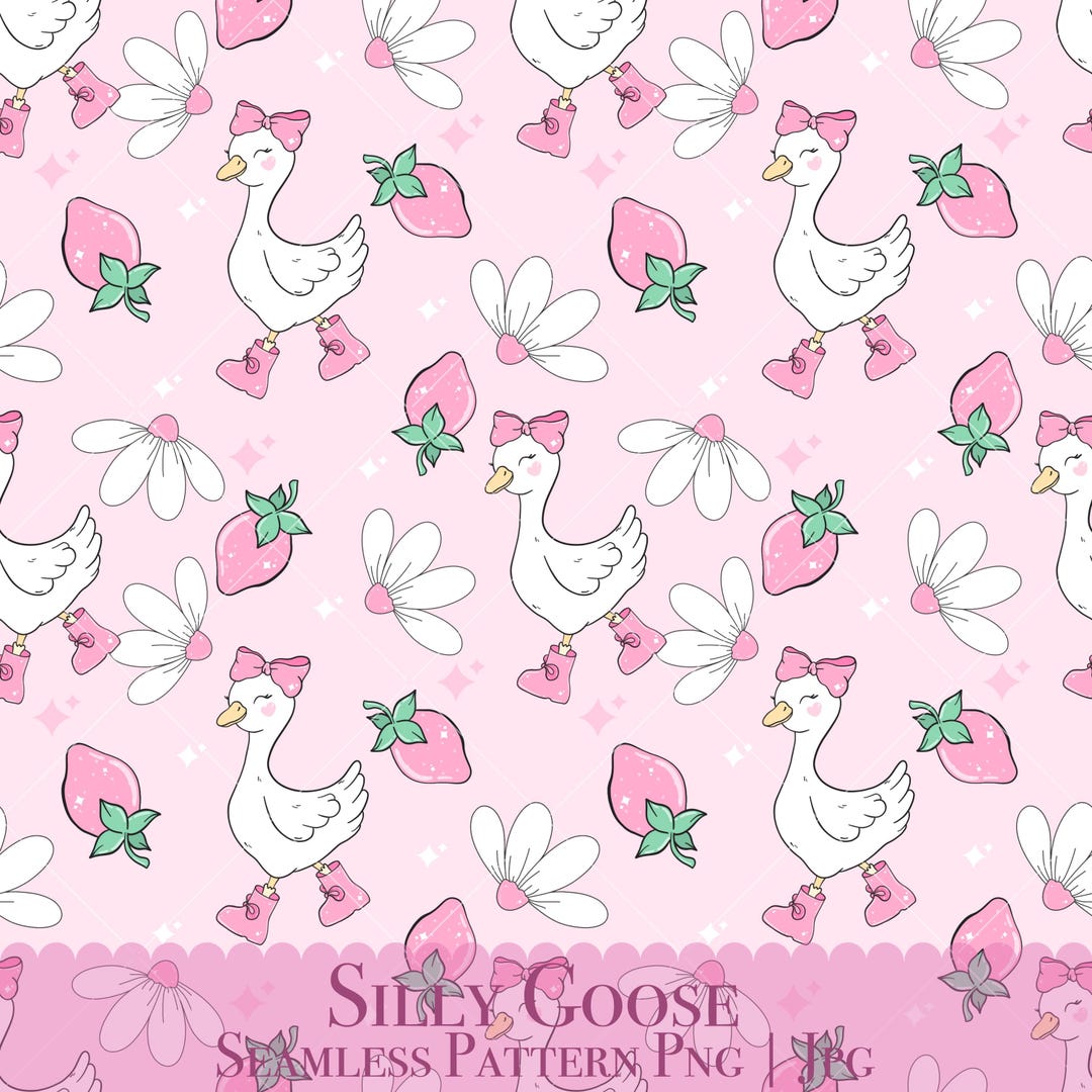 Silly Pink Goose Seamless Pattern Cute Girly Goose Repeating,strawberry ...