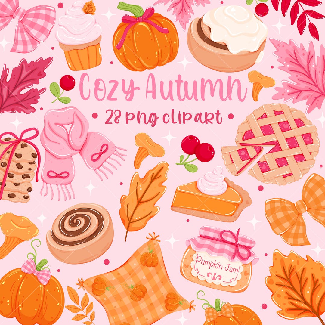 Cozy Autumn Clipart Set Png,coquette Pumpkin Pie PNG , Fall Leaves Png ...