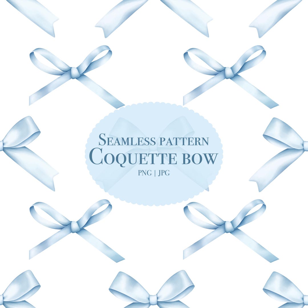 Blue Coquette Ribbon Seamless Pattern, Cute Blue Ribbon Bow,printable ...