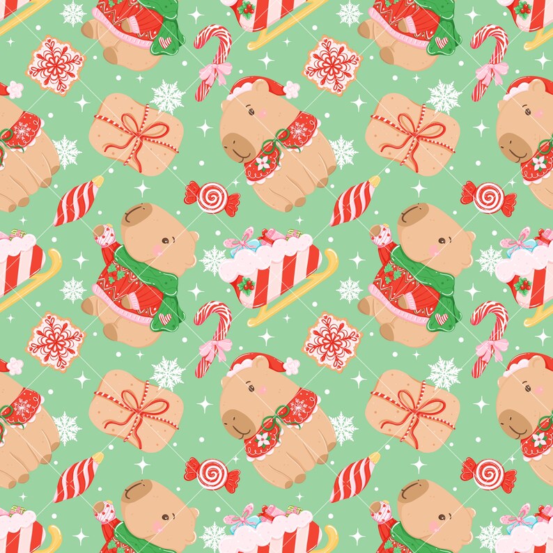 Christmas Capybara Seamless Pattern Set,kawaii Christmas Digital Paper ...