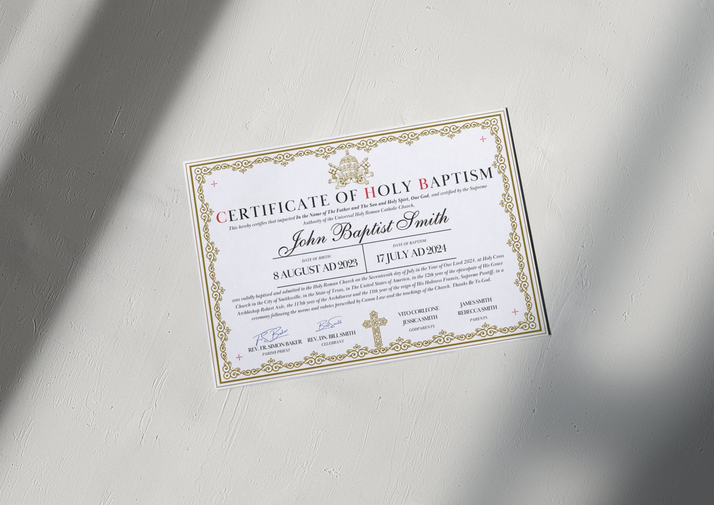 Ornate Catholic Baptismal Certificate - Editable Template - Etsy