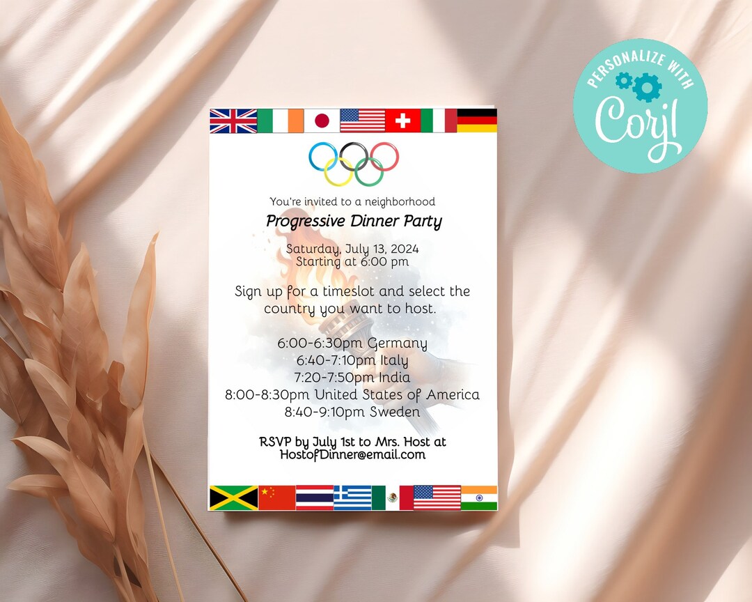 Olympic Progressive Dinner Party Invitation, Editable Template Instant ...