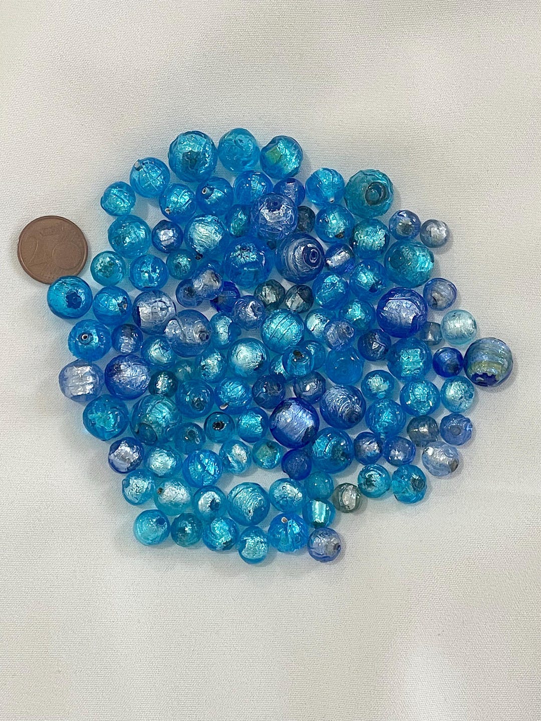 55 Vintage Murano Glass Round Beads, Sommerso Gold Foil Venetian ...