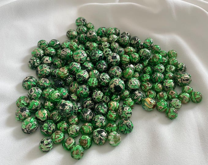 43 Murano Glass Round Beads, Venetian Hues of Green Beads With Gold ...